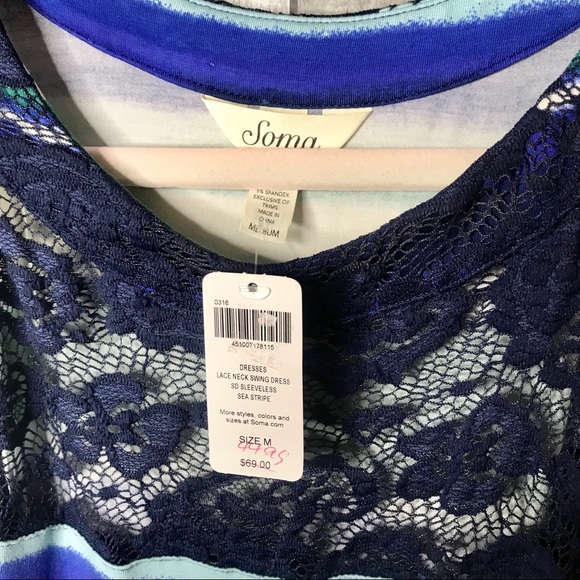 Soma | Dresses | Soma Lace Neck Swing Dress Sea Stripes D22 | Poshmark
